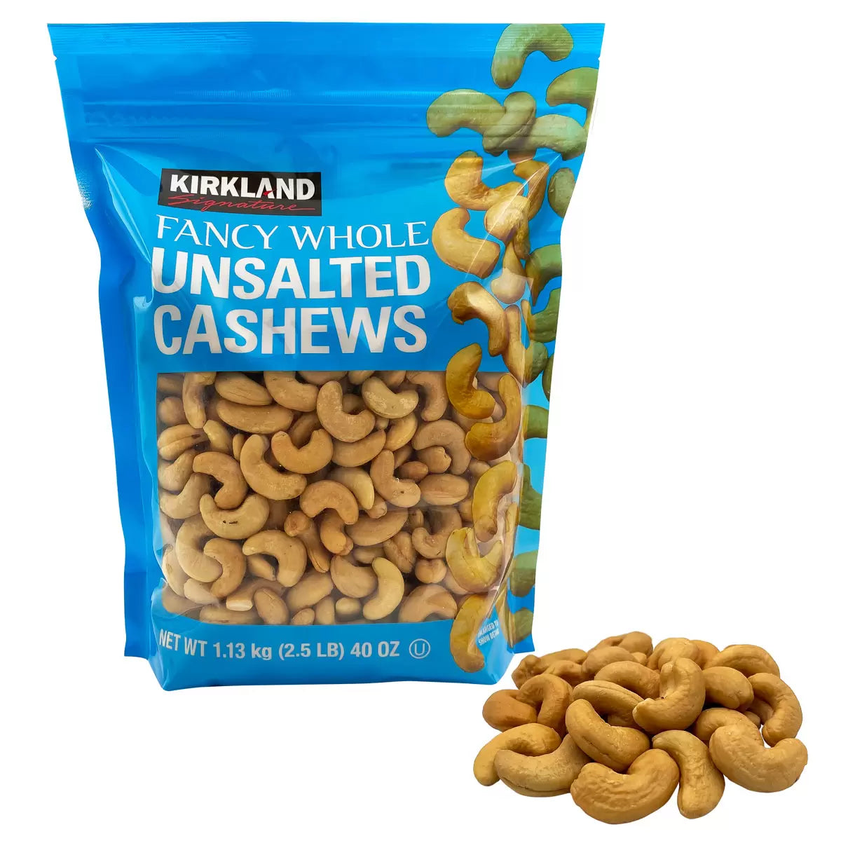 Kirkland Signature Unsalted & Roasted Cashews Bag, 1.13kg (Pack of 1 ...